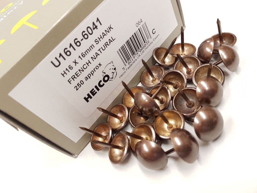 250 French Natural 16mm upholstery nails large tacks Heico H16 ...